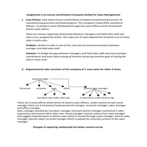 Assignment On Carson And Brothers Company Limited For Sales Management ...