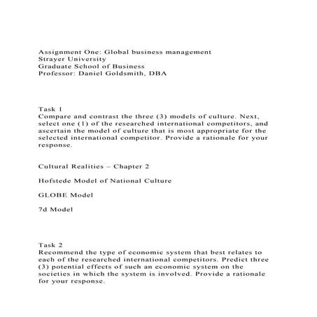 Assignment One Global business managementStrayer University.docx