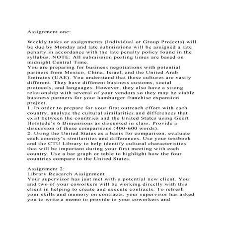 Assignment oneWeekly tasks or assignments (Individual or Grou.docx ...