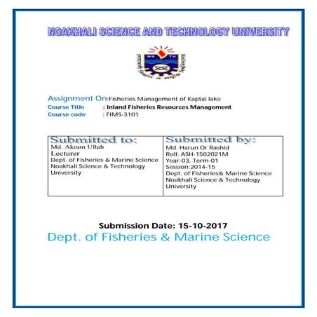 Assignment on fisheries management of kaptai lake | PDF