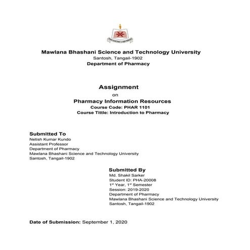 Assignment on pharmacy information resources | PDF