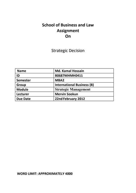 Assignment Sample: Business Strategy of an Organization | PDF