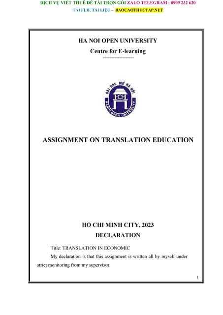Báo cáo thực tập tiếng anh đại học mở Hà Nội - Elearning, assignment | PDF