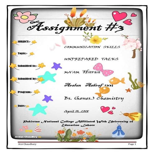 Unprepared talks and impromptu speeches assignment by Arsi Chaudhry | PDF