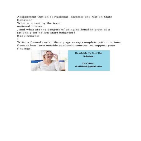 Assignment Option 1 National Interests and Nation State BehaviorW.docx