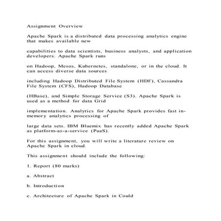 Assignment Overviewapache Spark Is A Distributed Data Processing Pdf