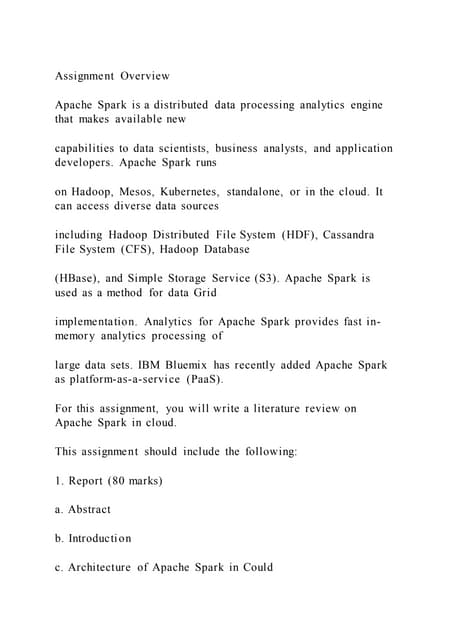 Assignment Overviewapache Spark Is A Distributed Data Processing Pdf