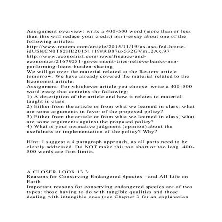 Assignment overview write a 400-500 word (more than or less than .docx