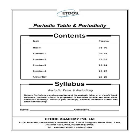 Assignment periodic table_jh_sir-3575 | PDF | Chemistry | Science