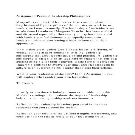 Assignment Personal Leadership PhilosophiesMany of us can think.docx