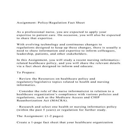 Assignment PolicyRegulation Fact SheetAs a professional .docx