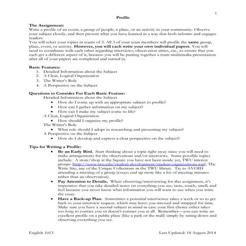 Profile Assignment prompt | PDF