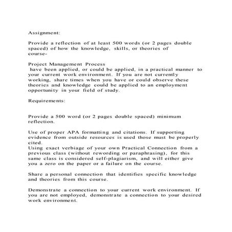 Assignment provide a reflection of at least 500 words (or 2 p | DOCX