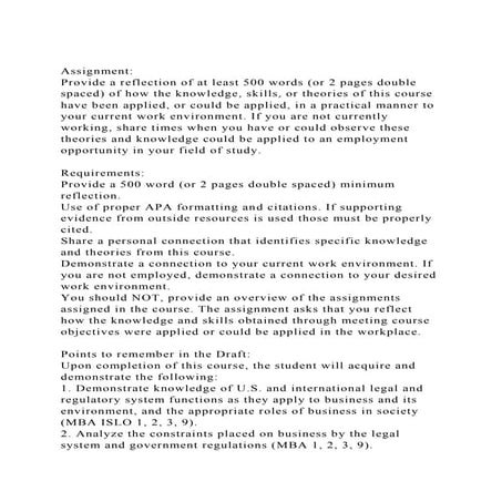 Assignment Provide a reflection of at least 500 words (or 2 pag.docx