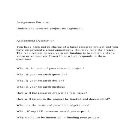 Assignment PurposeUnderstand research project management. | PDF