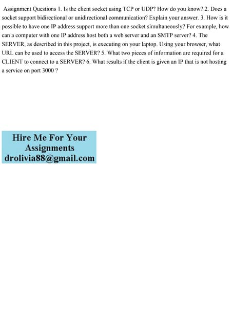 Assignment Questions 1 Is The Client Socket Using Tcp Or Udp How Dopdf