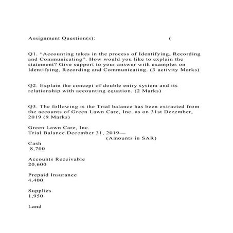 Assignment Question(s)(Q1. Accounting takes in the.docx | Business Accounting & Finance | Business