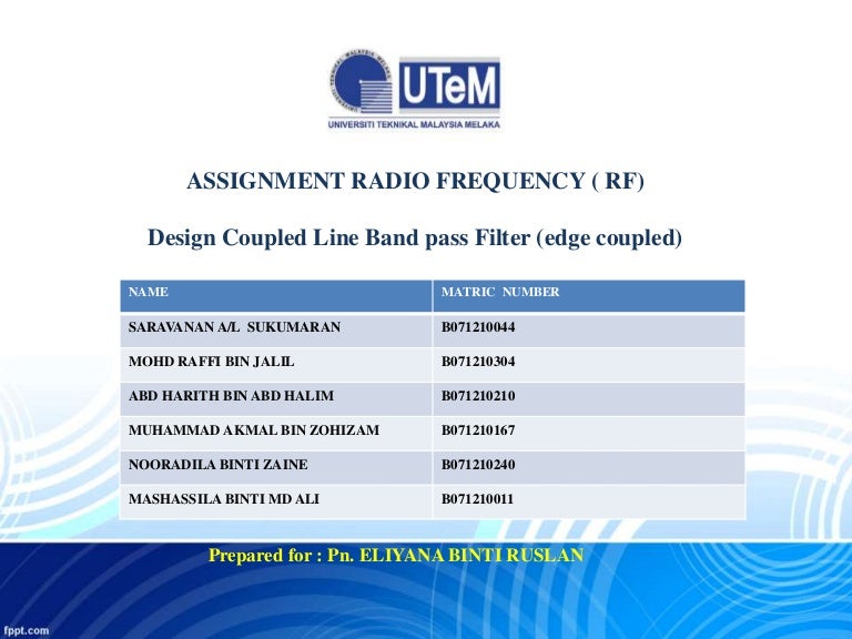Assignment Radio Frequency Rf 