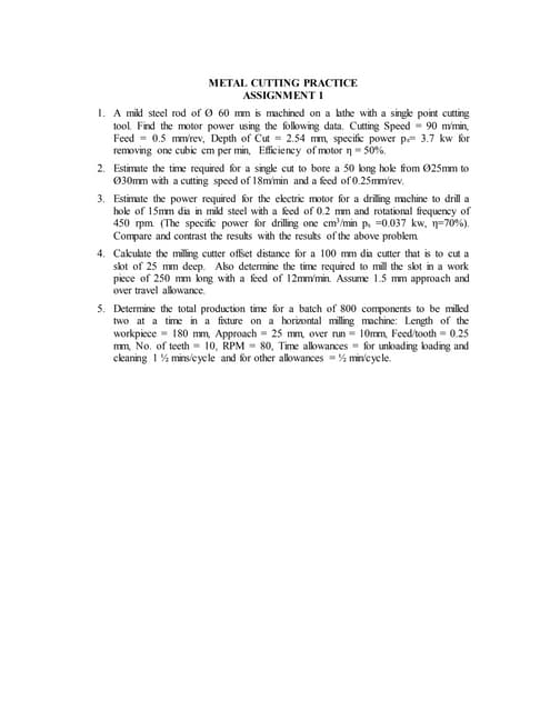 Assignment [4] machining with solutions | DOC