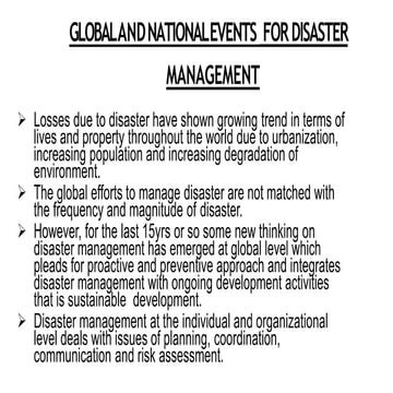 GLOBAL AND NATIONAL EVENTS FOR DISASTER MANAGEMENT | PPTX