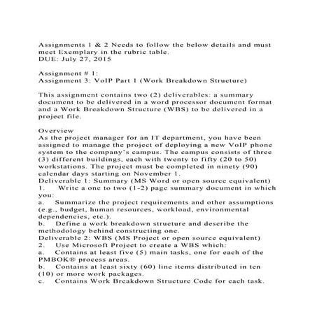 Assignments 1 & 2 Needs to follow the below details and must meet .docx