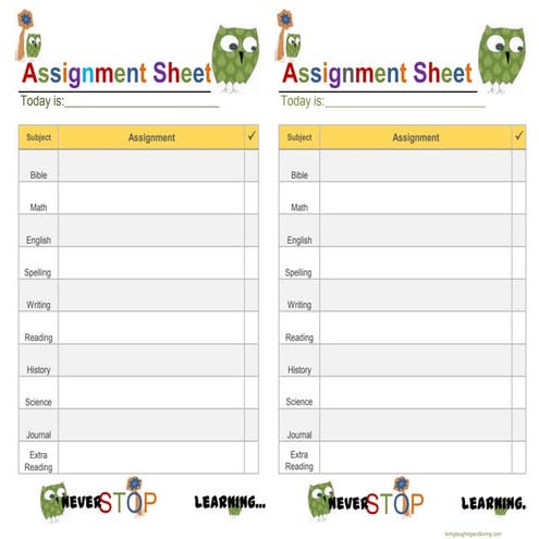 Assignment sheet | XLSX