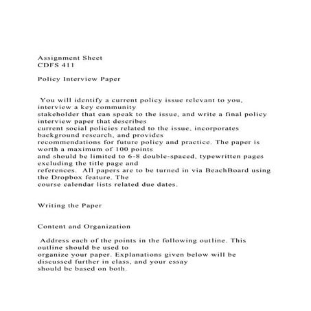 Assignment Sheet CDFS 411 Policy Interview Paper .docx