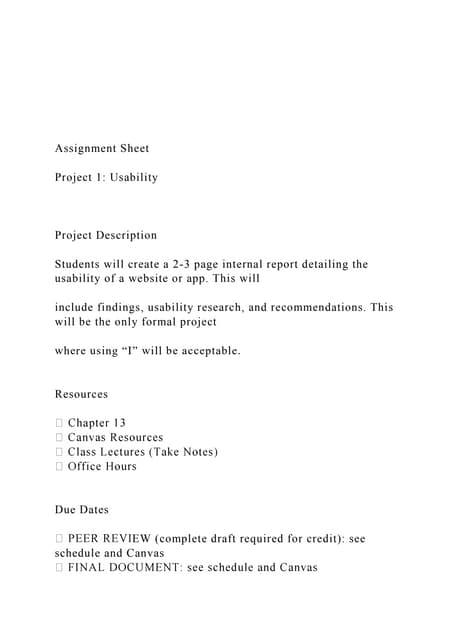 Assignment Sheet Project 1 Usability Projectdocx