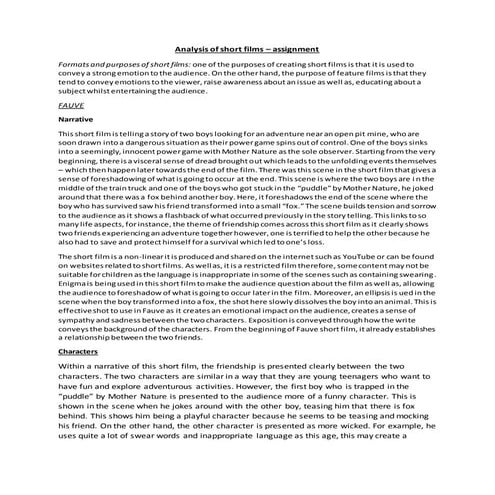 Assignment short film s task one analysis resub | PDF