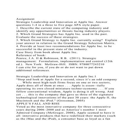AssignmentStrategic Leadership and Innovation at Apple Inc. Answ.docx ...