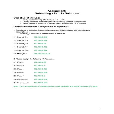 Assignment Subnetting Part1 Solutions Pdf