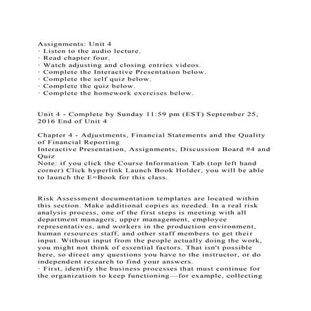 Assignments Unit 4· Listen to the audio lecture.· Read chapte.docx | Business Accounting ...