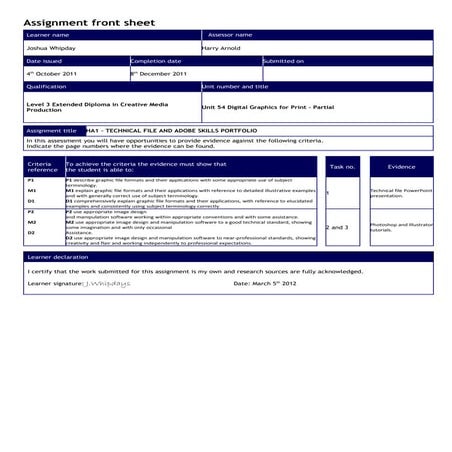 Assignment front sheet | DOC | Technology & Computing