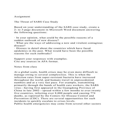 AssignmentThe Threat of SARS Case StudyBased on your under.docx