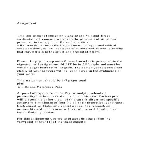 Assignment This assignment focuses on vignette ana | DOCX