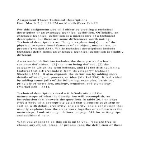 Assignment Three Technical Descriptions Due March 2 (1155 PM .docx