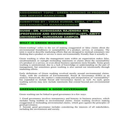 Assignment Topic Green washing IN PRODUCT MARKETING | DOCX | Environmental Services Industry ...