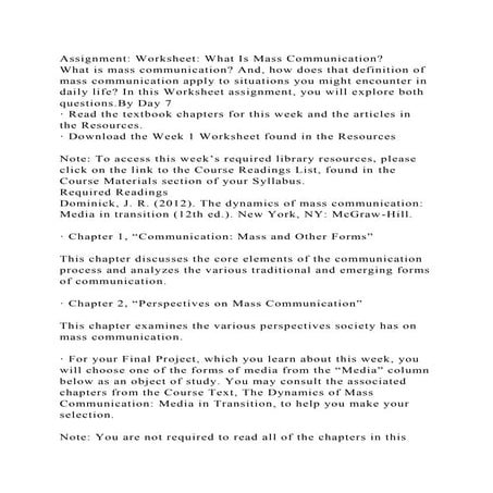 Assignment Worksheet What Is Mass CommunicationWhat is mass com.docx