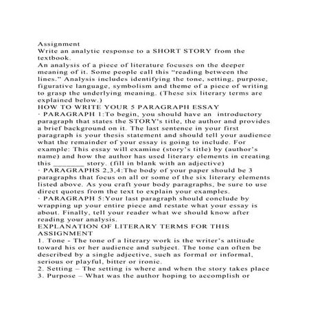 AssignmentWrite an analytic response to a SHORT STORY from the t.docx