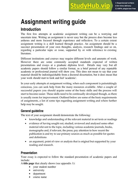 Assignment Writing Guide Introduction Pdf