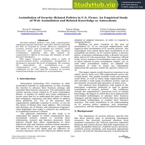 Assimilation Of Security-Related Policies In U.S. Firms An Empirical ...