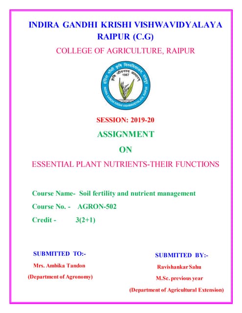 Classification and Role of Plant Nutrients | PPTX
