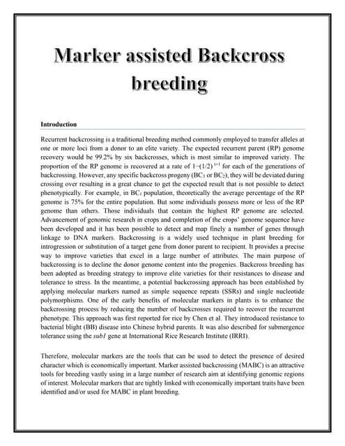 Backcross Breeding Method | PPTX