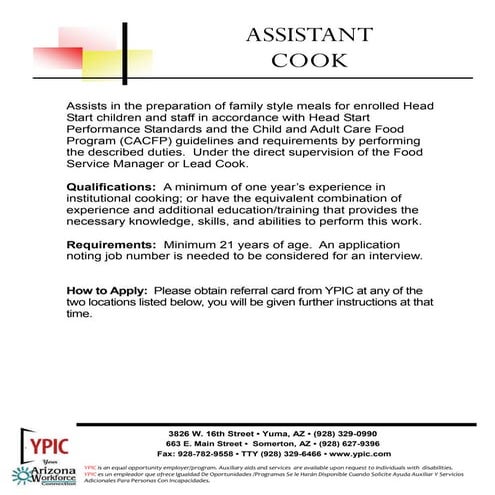 Assistant Cook | PDF