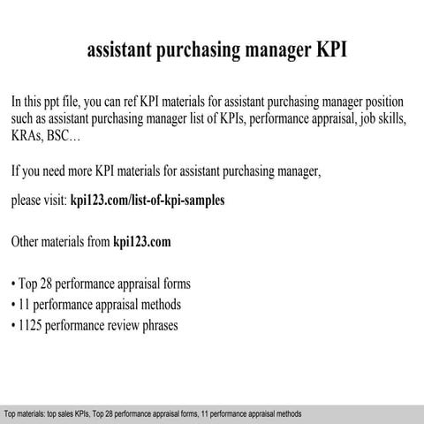 Assistant purchasing manager kpi | PPT