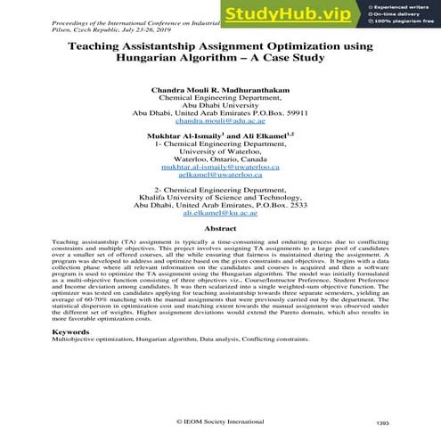 Assistantship Assignment Optimization Using Hungarian Algorithm A Case 7459