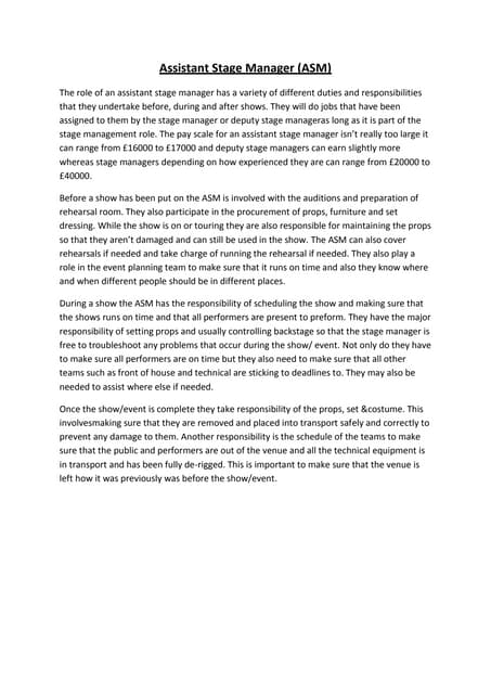 Stage manager’s responsibilities | PDF