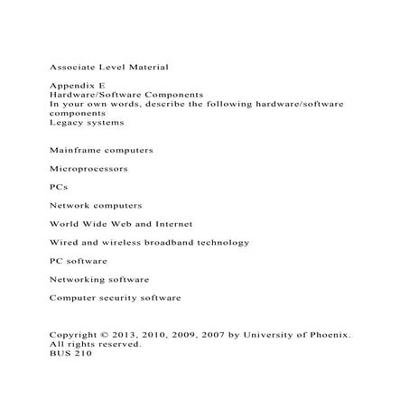 Associate Level MaterialAppendix EHardwareSoftware Compon.docx