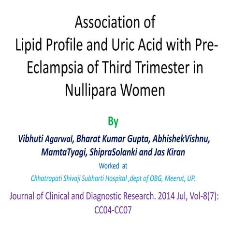Association of Lipid Profile and Uric Acid with Pre-Eclampsia of Third ...