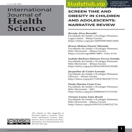 ASSOCIATION BETWEEN SCREEN TIME AND OBESITY IN CHILDREN AND ADOLESCENTS Narrative Review (Atena ...
